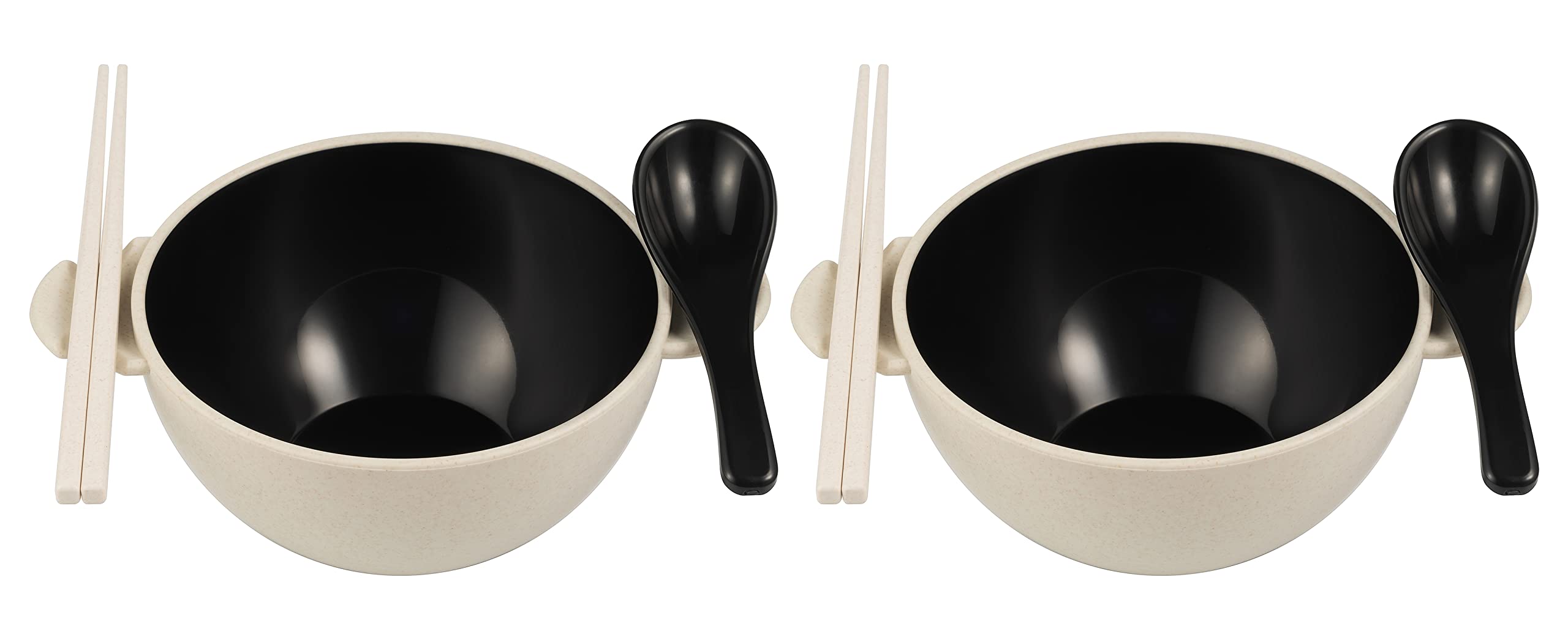 Ozeri Earth Ramen Bowl 6-Piece Set, Made from Plant-Derived and Other Natural Materials, Beige with Black