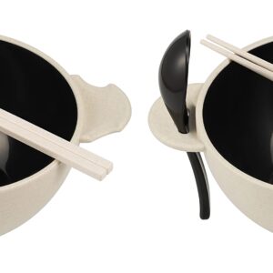 Ozeri Earth Ramen Bowl 6-Piece Set, Made from Plant-Derived and Other Natural Materials, Beige with Black