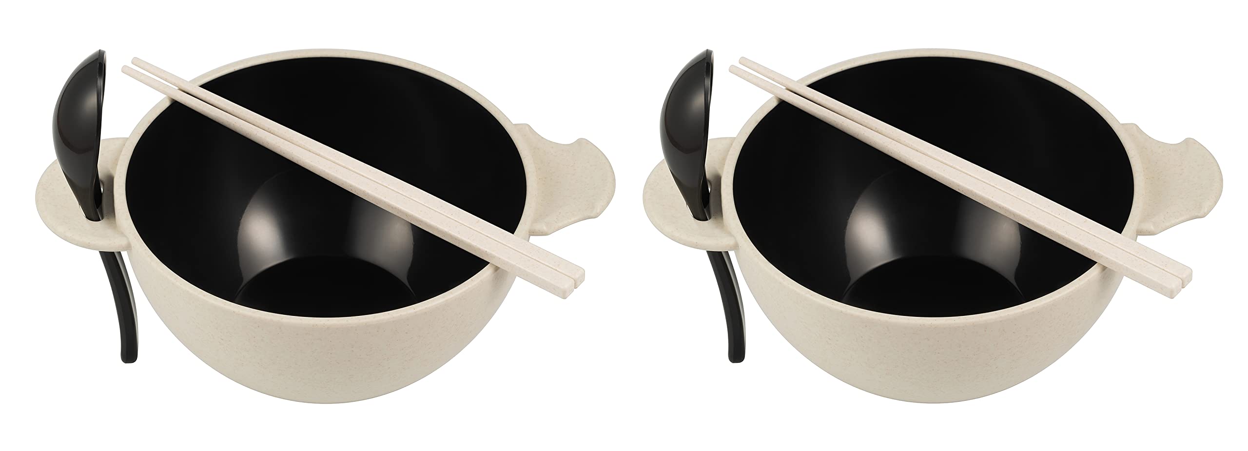 Ozeri Earth Ramen Bowl 6-Piece Set, Made from Plant-Derived and Other Natural Materials, Beige with Black