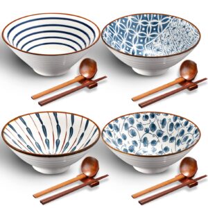 zopeal ceramic ramen bowl set of 4 40 ounce japanese large ramen bowls with chopsticks and spoons and racks ceramic ramen asian soup bowl stand for udon soba pho asian noodles soup ramen salad pasta