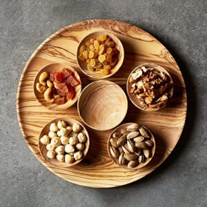 Crystalia Olive Wood Mini Bowls Set of 6, Round Small Size Wooden Serving Cups for Condiments Nuts Food Sauce & Seasoning, Natural Handmade Side Dishes, Decorative Charcuterie Wooden Dipping Bowls