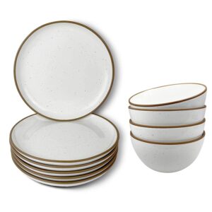 Mora Ceramic Bowls and Plates Set, Vanilla White - Cereal Bowls and Salad Plates Bundle - Dishwasher, Microwave, and Oven Safe