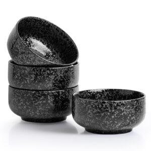 kanwone ceramic bowls - 32 ounce bowl set for cereal, salad, noodle and soup, japanese noodle bowls - set of 4, black, microwave and dishwasher safe