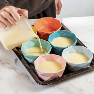 Porcelain Ramekins Dessert Bowls - 8 Ounce Ceramic Oven Safe Geometric Bowl for Baking Creme Brulee Dessert Pudding Ice Cream Snack Souffle Party Decoration Bouillon Cups - Set of 6