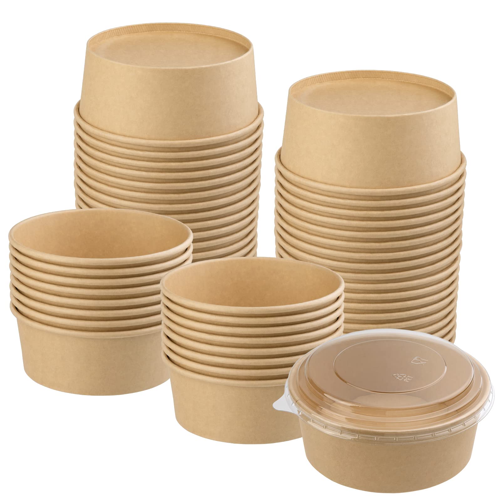 Huaiid Large Paper Bowl With Lids, 25 oz Kraft Paper Food Container, Paper Soup Bowls,Disposable Paper Salad Bowl For Chilled Pasta, Potato Salad, Fruit and More[750 ML 50 Pack]