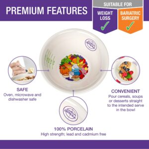 Bariatric Portion Control Plates Bowls Porcelain 8 Inch and with Clear Instruction Book, Meal Prep/Lunchbox Borosilicate Glass Containers and 100 Cal Snack Containers for Post-Surgery, Gastric Sleeve