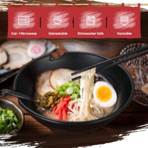 12 Set Ramen Bowl Japanese Style Ramen Bowls 42 oz Melamine Noodles Bowl Asian Chinese Large Soup Bowls with Spoons and Chopsticks for Pho Udon Soba Asian Dishes Ramen Noodles, Black