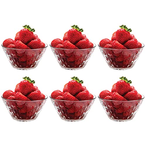 Vikko Glass Bowls, Set of 6 Decorative Glass Dessert Bowls, 11.75 Ounce Glass Dish for Dessert, Candy, Kitchen Prep, Dishwasher Safe