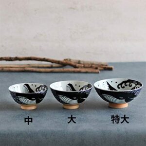 MINORU TOUKI White Wave Whale Blue Ceramic Rice Bowl Small φ4.72×H2.4in 5.64oz Made in Japan