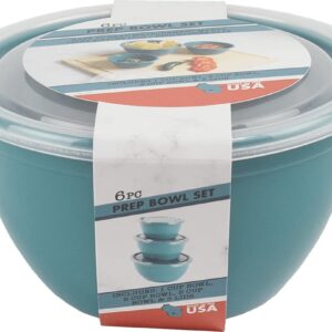 Wisconic 6-Piece Prep Bowl Set - Premium Plastic, Durable Kitchenware, Dishwasher Safe - Made in the USA - Light Teal