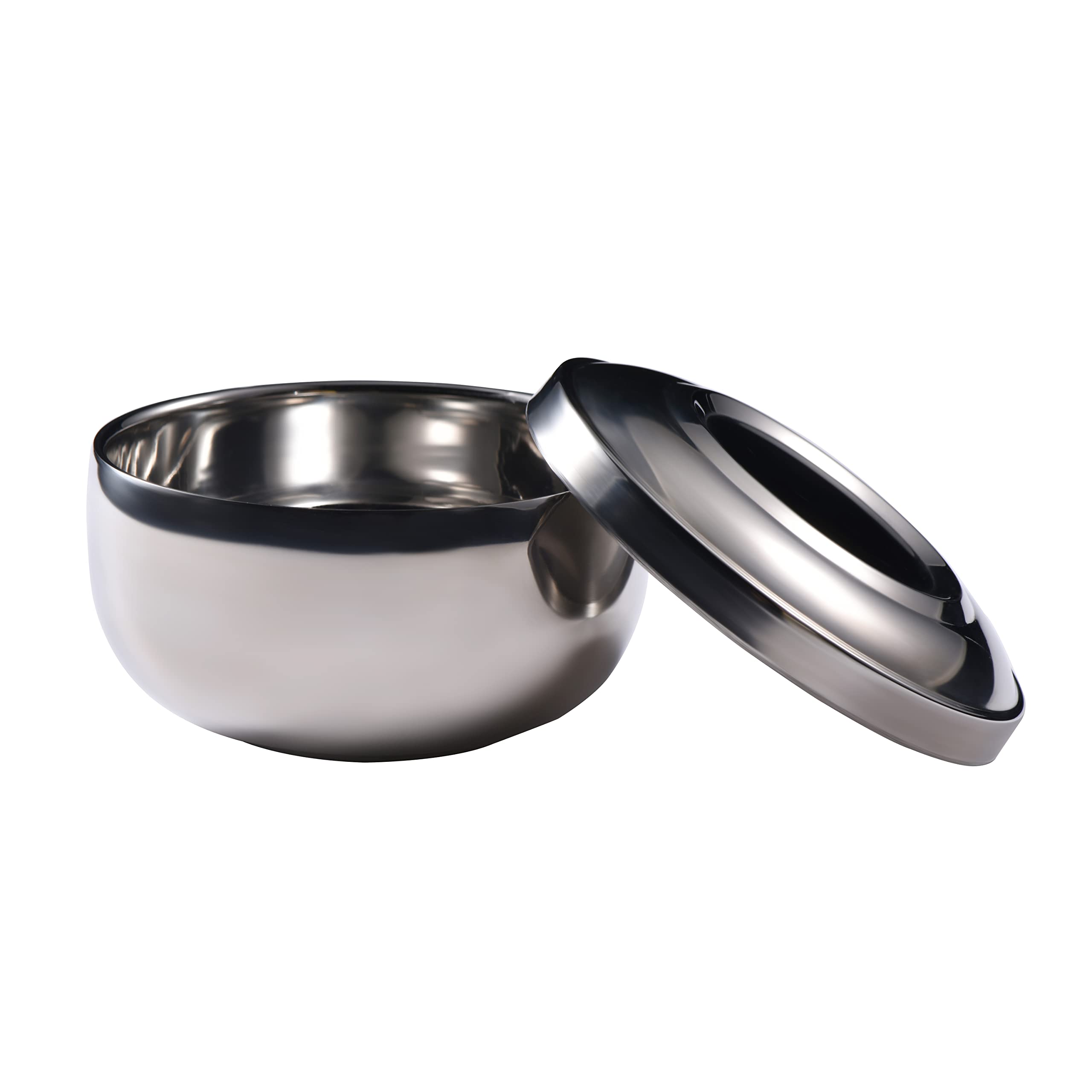 SEJONG COOK Korea Stainless Steel Rice Bowl with Lid, Set of 1, for Korean Kitchen Restaurant, Double-walled Metal Bowls, Multi-Purpose Insulated Bowls Snacks Bowls (Silver)