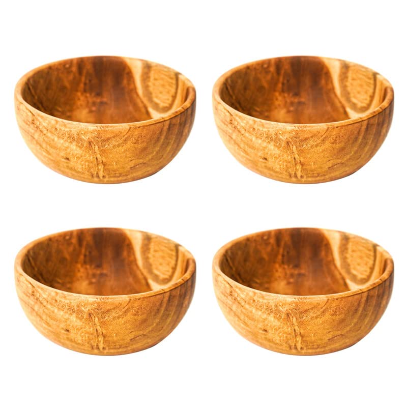 Rainforest Bowls Set of 4 Javanese Teak Wood Mini Dipping Bowls - 4" Diameter- Perfect for Daily Use, Hot & Cold Friendly, Ultra-Durable- Premium Wooden Bowls- Handcrafted by Indonesian Artisans