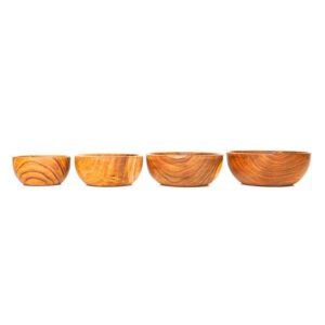 Rainforest Bowls Set of 4 Javanese Teak Wood Mini Dipping Bowls - 4" Diameter- Perfect for Daily Use, Hot & Cold Friendly, Ultra-Durable- Premium Wooden Bowls- Handcrafted by Indonesian Artisans