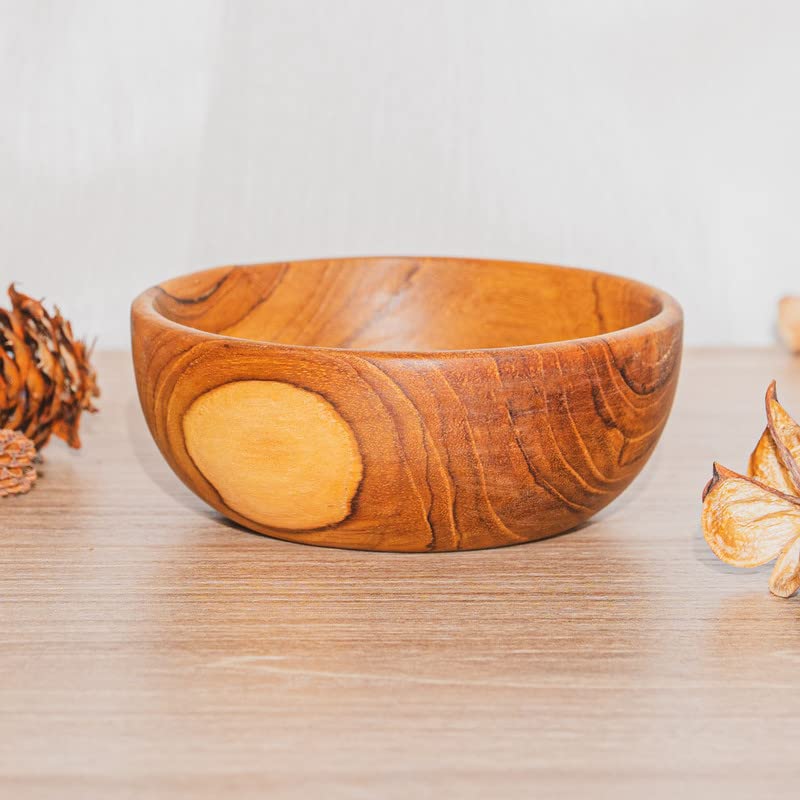 Rainforest Bowls Set of 4 Javanese Teak Wood Mini Dipping Bowls - 4" Diameter- Perfect for Daily Use, Hot & Cold Friendly, Ultra-Durable- Premium Wooden Bowls- Handcrafted by Indonesian Artisans