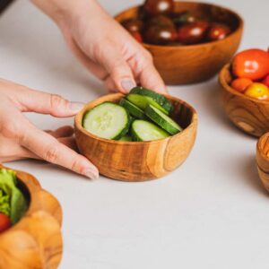 Rainforest Bowls Set of 4 Javanese Teak Wood Mini Dipping Bowls - 4" Diameter- Perfect for Daily Use, Hot & Cold Friendly, Ultra-Durable- Premium Wooden Bowls- Handcrafted by Indonesian Artisans