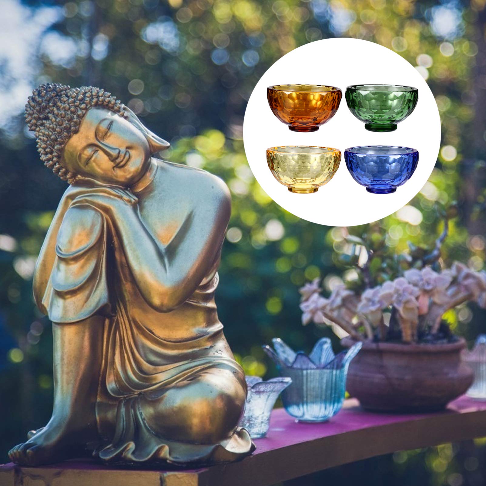 BESPORTBLE 4pcs Crystal Holy Water Bowl Buddhist Tibetan Water Offering Bowl Religion Container Glass Buddha Cup Mini Votive Tealight Holder for Yoga Meditation Altar Supply