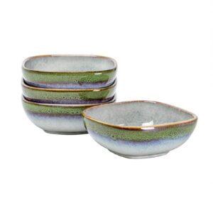 henxfen lead ceramic cereal bowls, square serving bowls 22 oz for side dish, appetizers, salad - oatmeal, soup, fruit bowls microwave oven safe, set of 4 - reactive green