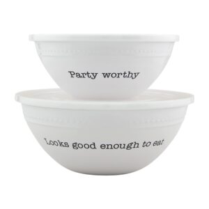 mud pie melamine bowl with lid set, white, 4.25" x 8.25" dia