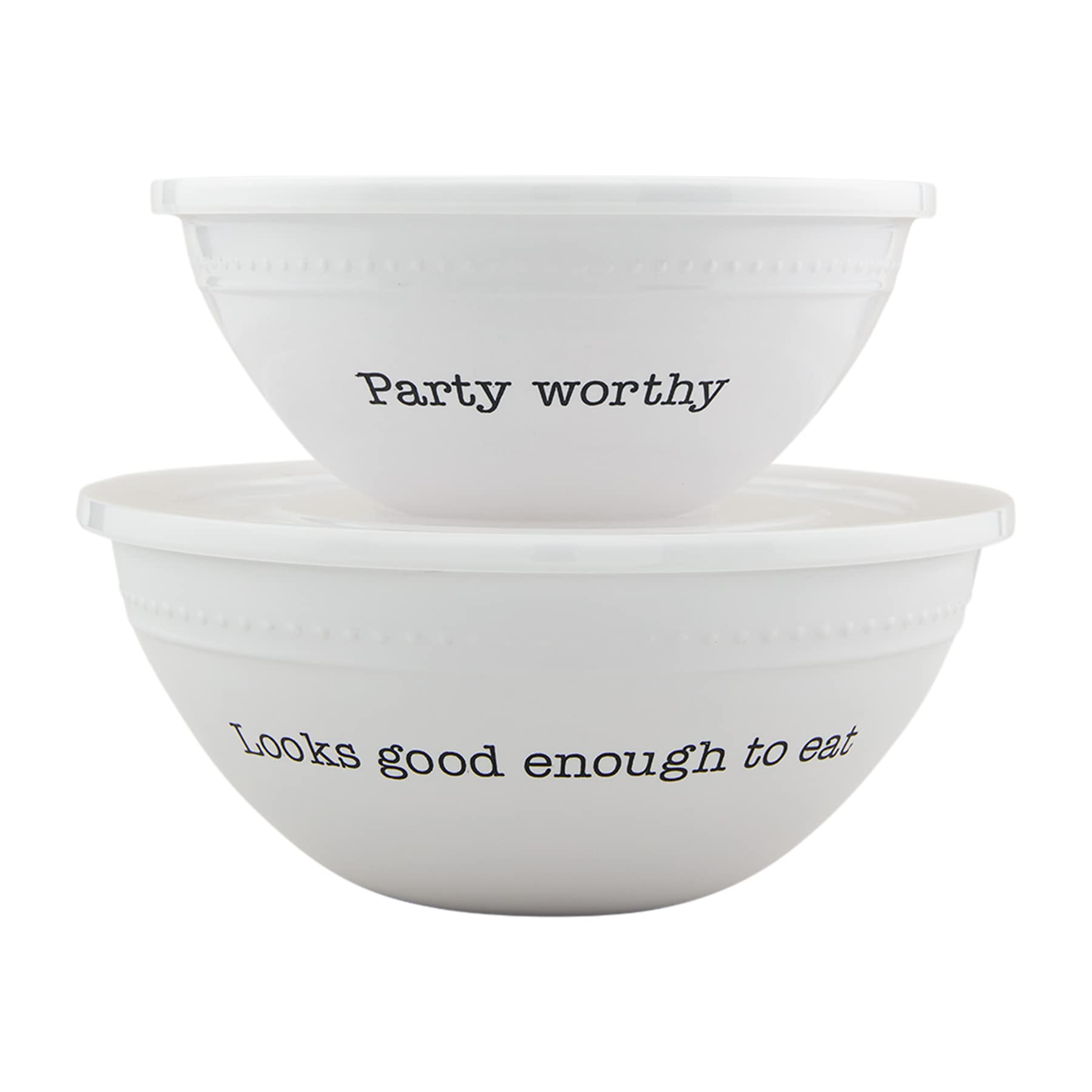 Mud Pie Melamine Bowl with Lid Set, White, 4.25" x 8.25" dia