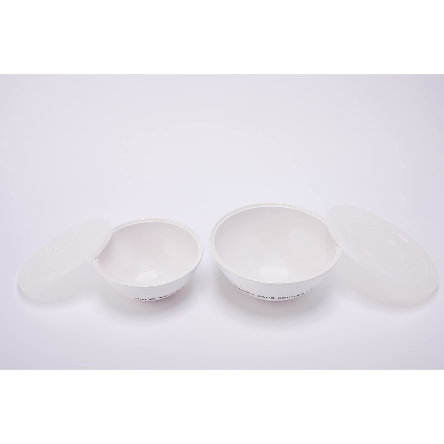 Mud Pie Melamine Bowl with Lid Set, White, 4.25" x 8.25" dia