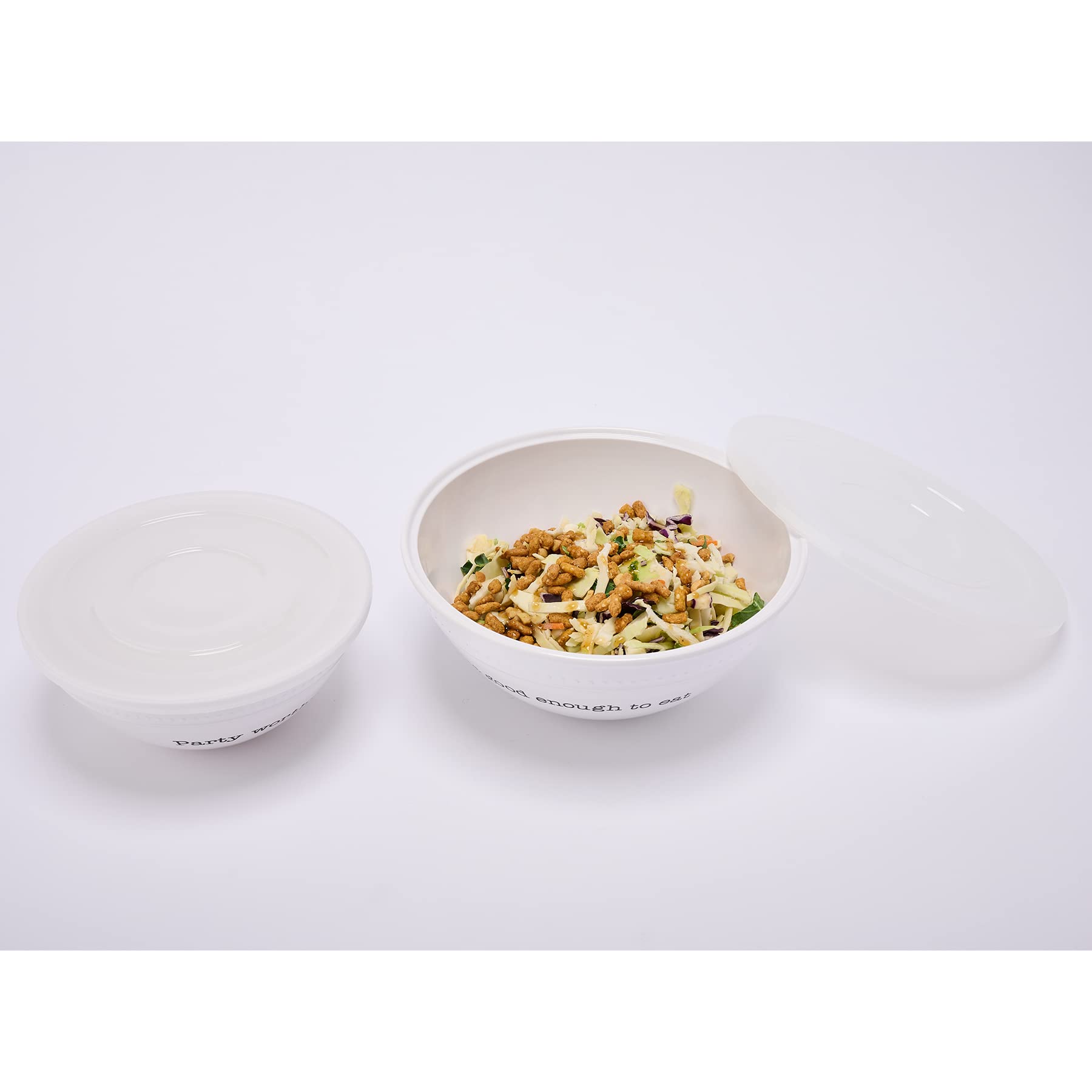 Mud Pie Melamine Bowl with Lid Set, White, 4.25" x 8.25" dia