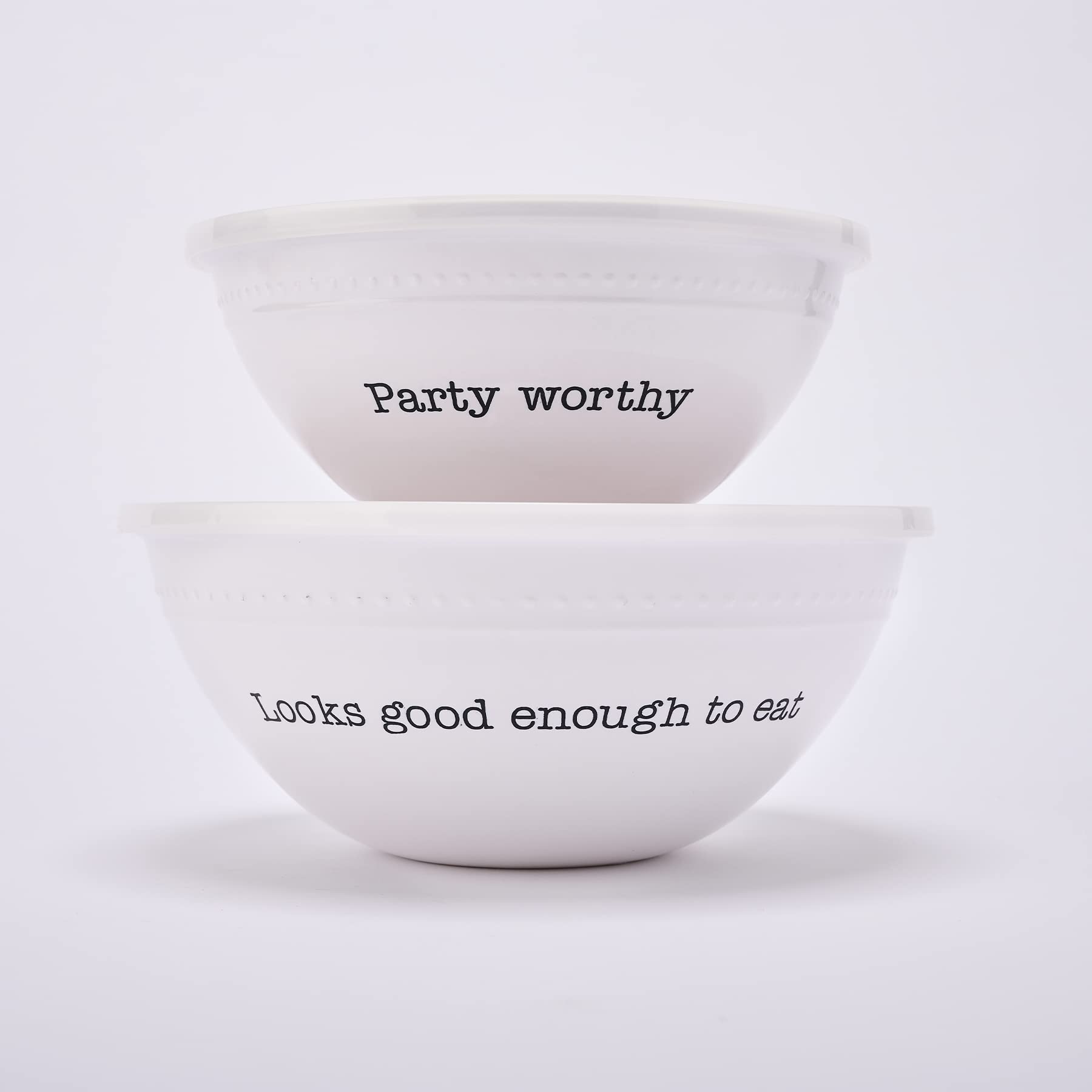 Mud Pie Melamine Bowl with Lid Set, White, 4.25" x 8.25" dia