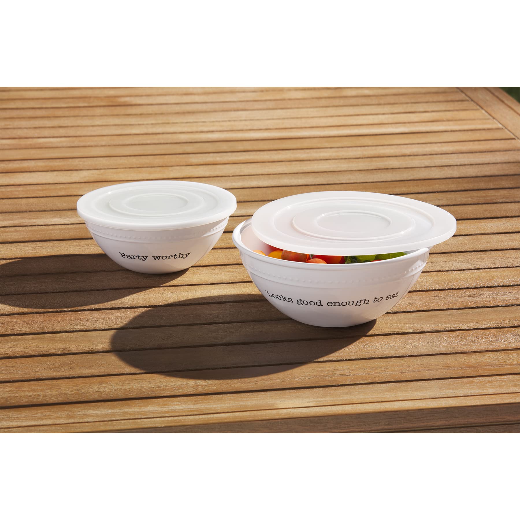 Mud Pie Melamine Bowl with Lid Set, White, 4.25" x 8.25" dia