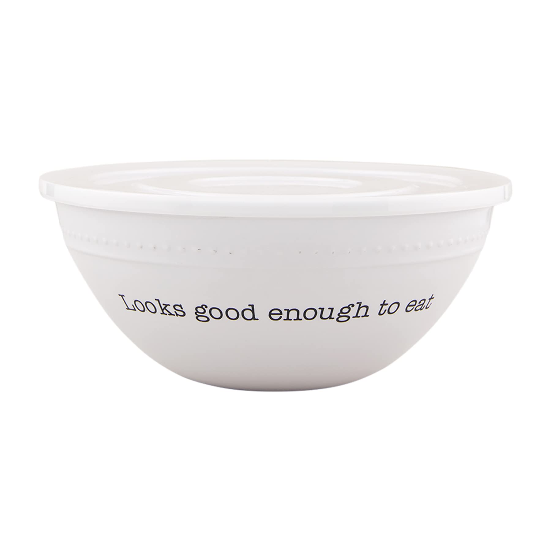 Mud Pie Melamine Bowl with Lid Set, White, 4.25" x 8.25" dia