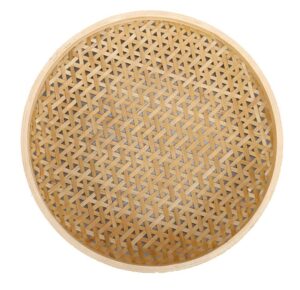 timesfriend 100% handwoven flat wicker round fruit basket woven food storage weaved shallow tray organizer holder bowl decorative rack display kids diy drawing board (27cm/10.5")