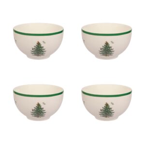 spode christmas tree collection rice bowl, set of 4, 6-inches, round, ceramic bowl for soup, frozen meals, stews, and sticky rice dinners, dishwasher and microwave safe (classic)