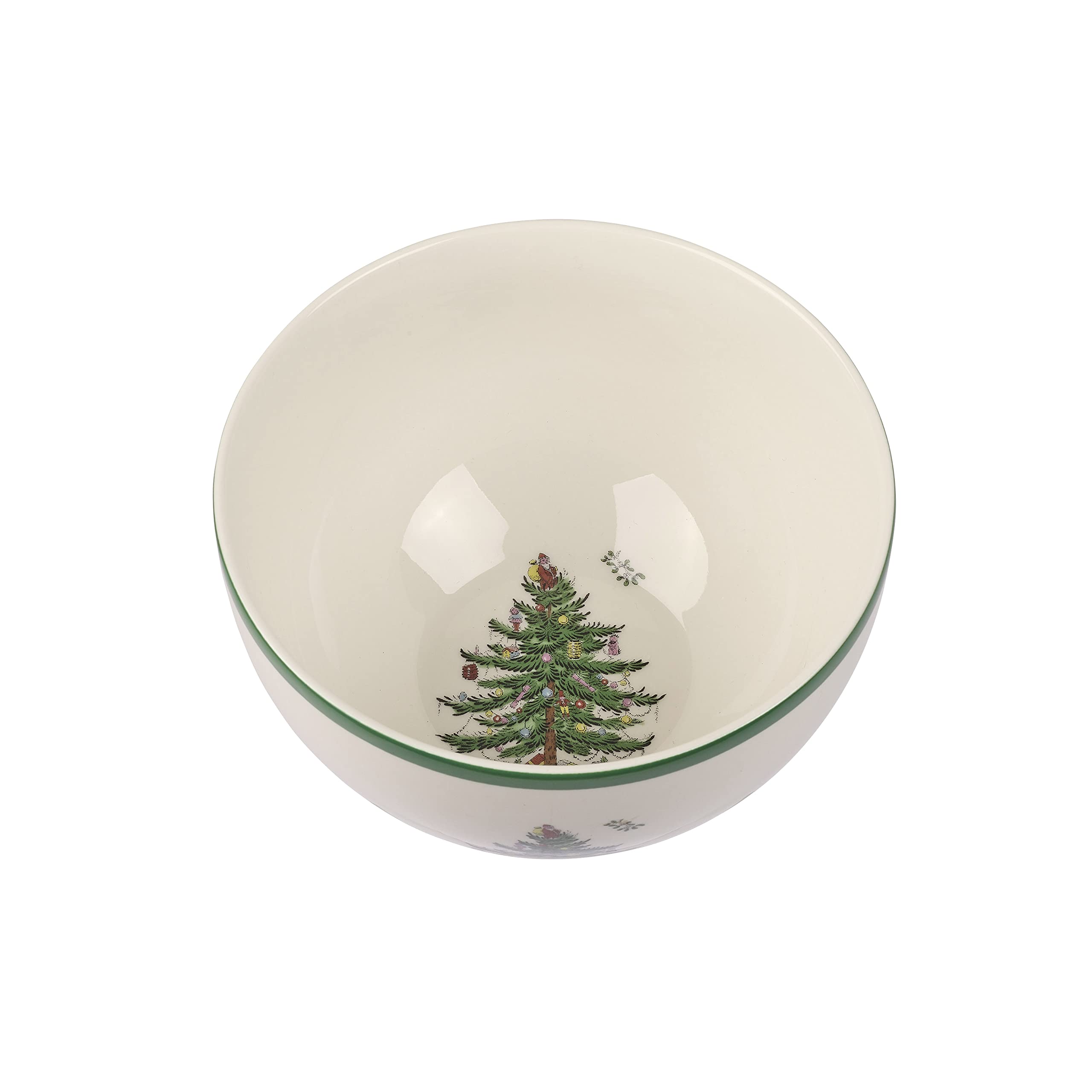 Spode Christmas Tree Collection Rice Bowl, set of 4, 6-Inches, Round, Ceramic Bowl for Soup, Frozen Meals, Stews, and Sticky Rice Dinners, Dishwasher and Microwave Safe (Classic)