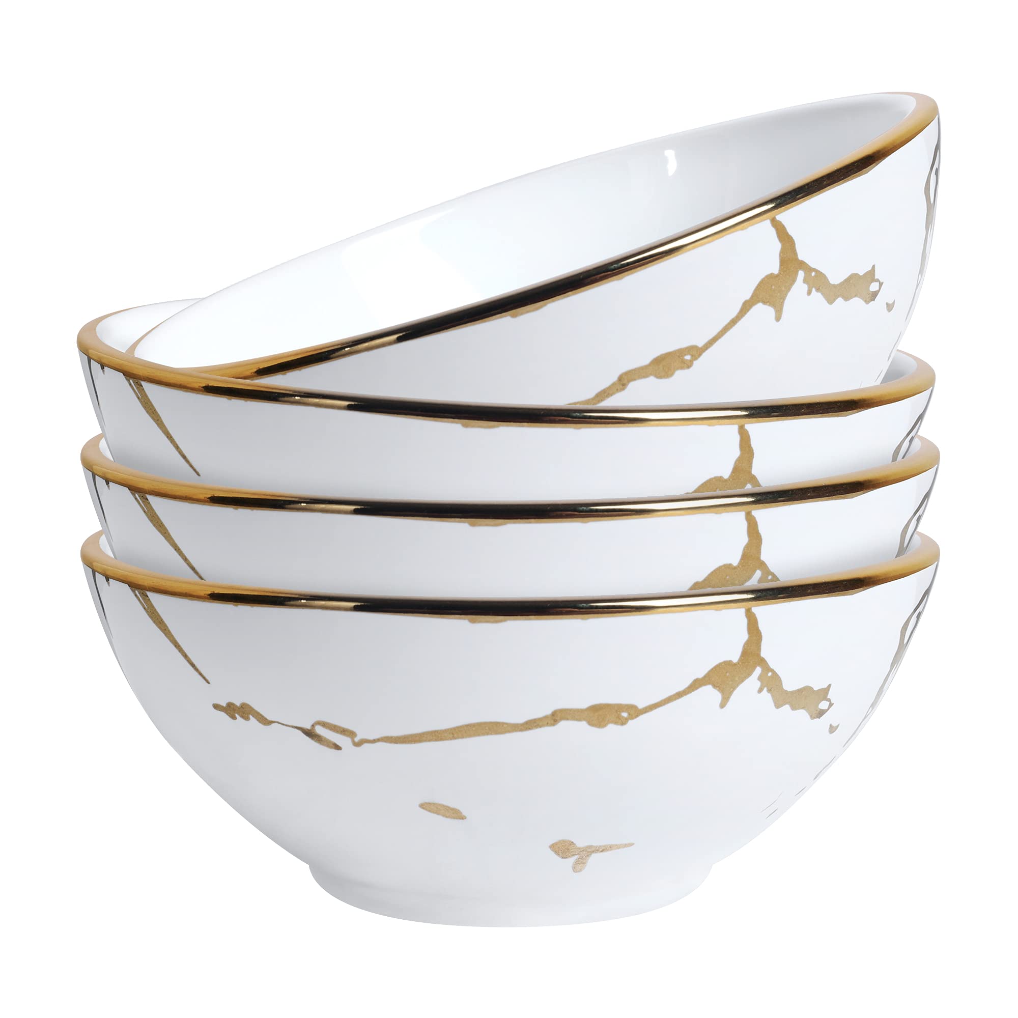 fanquare Gold Marble Soup Bowls 9 oz, Porcelain Ramen Bowls Set of 4, Cereal Bowl for Salad, Pasta, 5 Inch