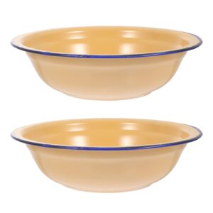 hemoton spa bathroom decor 2pcs enamel bowls vintage enamel basins thickened enamel mixing bowl soup plates round salad serving bowl soup bowl enamel tableware for kitchen 28cm yellow enamelware