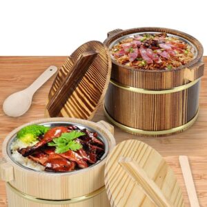 Cabilock Wooden Rice Bucket Wooden Rice Barrel Hangiri Mixing Bowl Sushi Oke Rice Barrel with Lid Home Kitchen Food Container Coffee