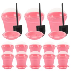 Kichvoe Flower Pot Dessert Cups 25 Sets Novelty Ice Cream Cups with Dome Lids Shovel Spoon for Appetizer Mousse Parfait Yogurt Pink