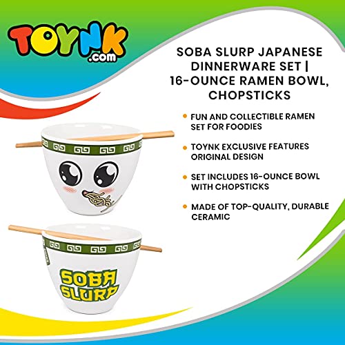 Bowl Bop Soba Slurp Japanese Dinnerware Set | 16-Ounce Ramen Bowl, Chopsticks