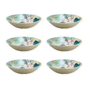 upware melamine dinner bowl set of 6, bpa-free dishwasher safe round bowls, dinnerware kitchen bowls for pasta, rice, soup, and salad, 8 inch bowls (seahorse)