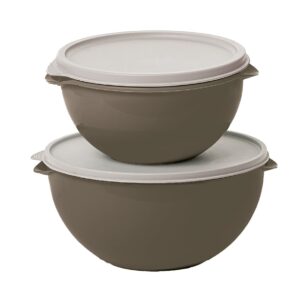 plasvale - set biovita colorful plastic bowls with lids - microwave, freezer and dishwasher safe - 4 pieces - bpa free (brown)