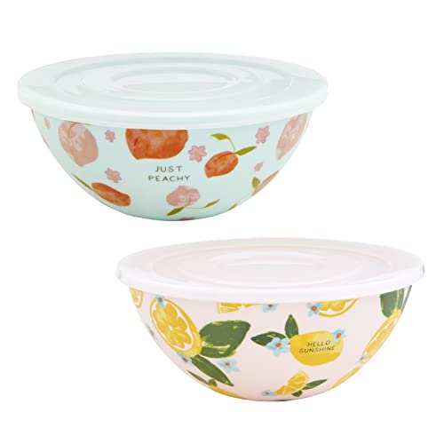 Mud Pie Fruit Bowl With Lid Set, Small 3" X 7 1/4" Dia | Large 3 3/4" X 8 1/2" Dia, Blue