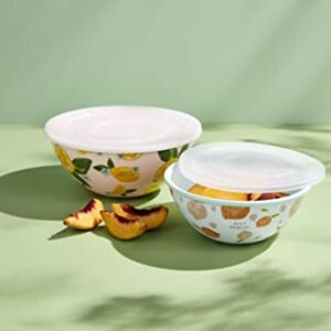 Mud Pie Fruit Bowl With Lid Set, Small 3" X 7 1/4" Dia | Large 3 3/4" X 8 1/2" Dia, Blue