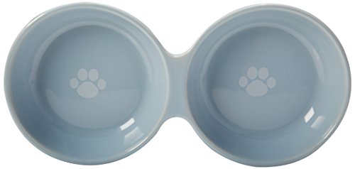 PetRageous 91431 Wubbys Duo Diner Stoneware Bowl 10-Inch Wide and 1.5-Inch Tall Bowl with 1-Cup Capacity Each Bowl and Dishwasher and Microwave Safe for Extra Small Dogs and Cats, Blue