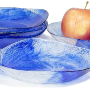 Red Co. Set of 6 Round 10 Oz Blue Etched Wavy Glass Deep Soup Serving Bowls, Medium