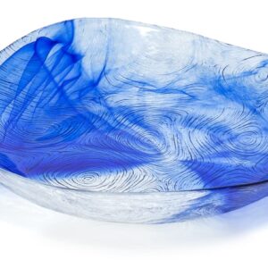 Red Co. Set of 6 Round 10 Oz Blue Etched Wavy Glass Deep Soup Serving Bowls, Medium