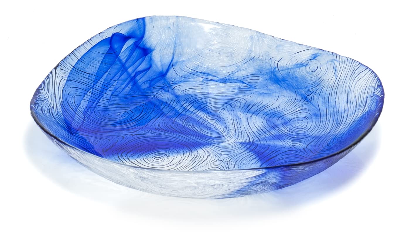 Red Co. Set of 6 Round 10 Oz Blue Etched Wavy Glass Deep Soup Serving Bowls, Medium