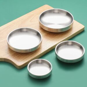 2pcs Stainless Steel Appetizer Plates Sauce Dish Rice Bowl Double-walled Metal Plates Seasoning Plate Kimchi Dish Cold Dishes Container Insulated Soup Bowls Snacks Bowls 4.5 Inch