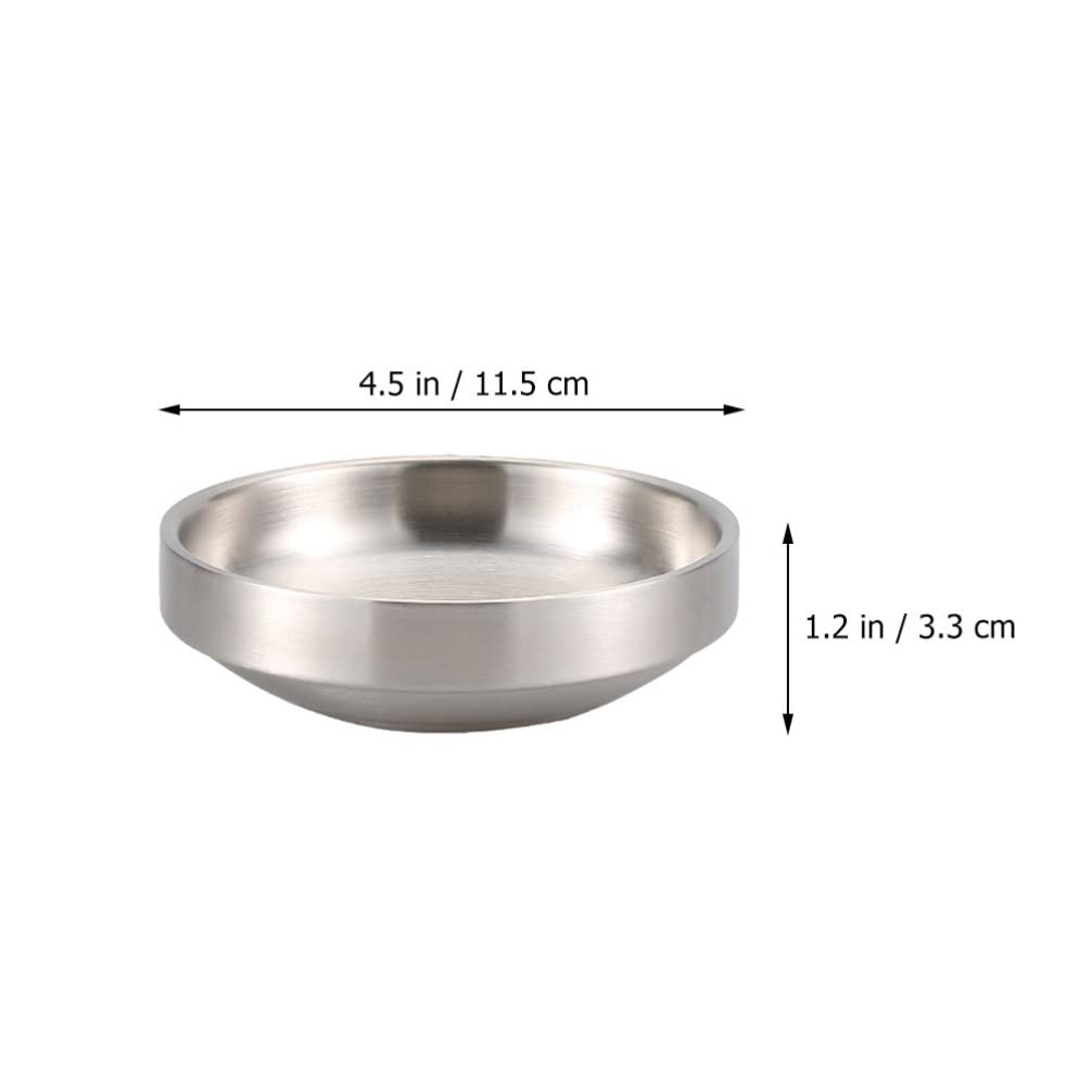 2pcs Stainless Steel Appetizer Plates Sauce Dish Rice Bowl Double-walled Metal Plates Seasoning Plate Kimchi Dish Cold Dishes Container Insulated Soup Bowls Snacks Bowls 4.5 Inch