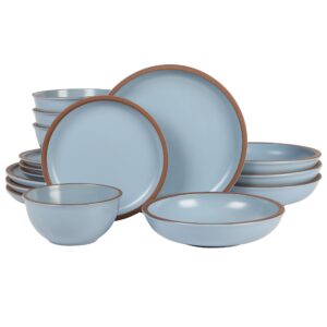 gibson elite lagos 16 piece double bowl dinnerware set, light blue, service for 4 (16pcs)