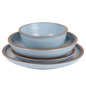 Gibson Elite Lagos 16 Piece Double Bowl Dinnerware Set, Light Blue, Service for 4 (16pcs)