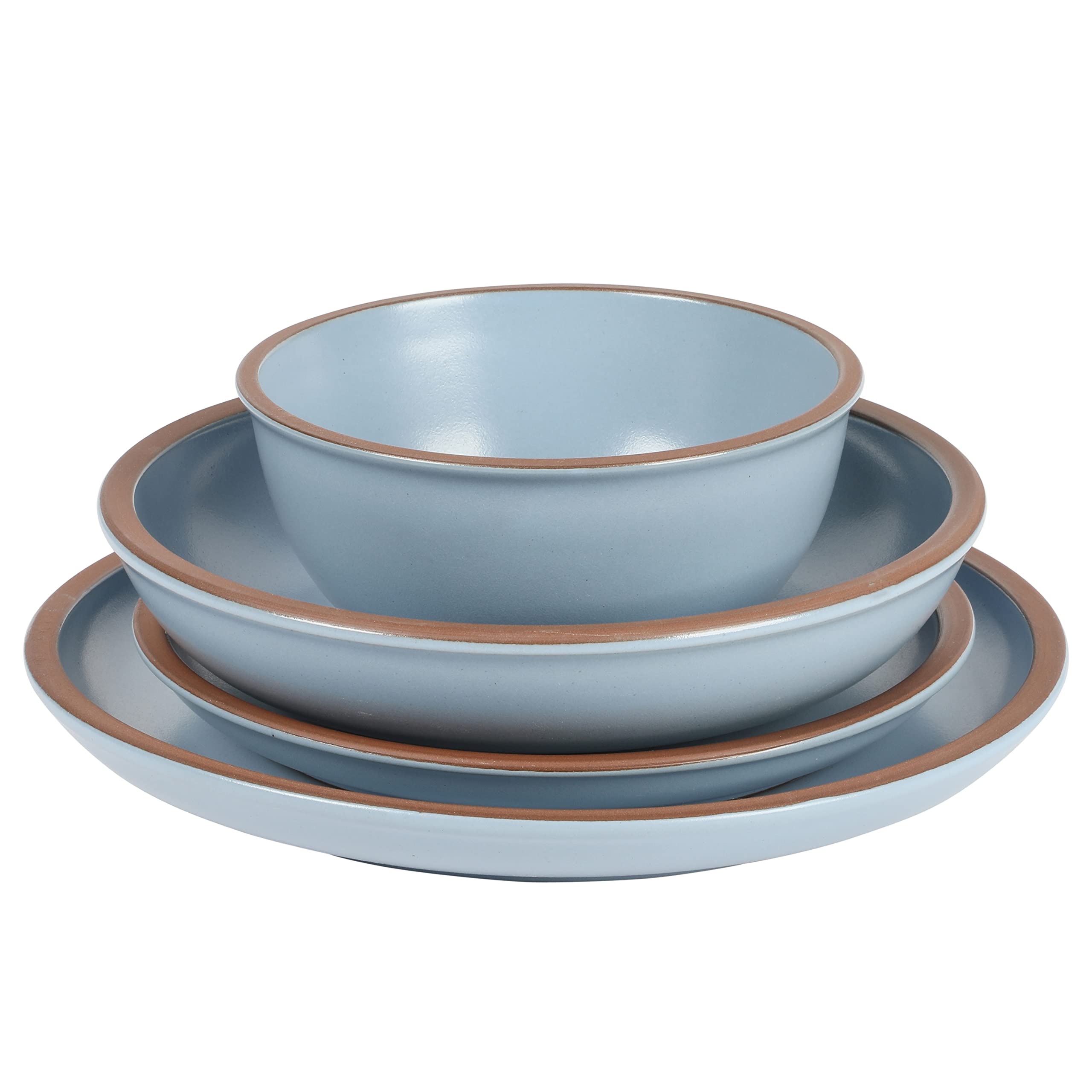 Gibson Elite Lagos 16 Piece Double Bowl Dinnerware Set, Light Blue, Service for 4 (16pcs)