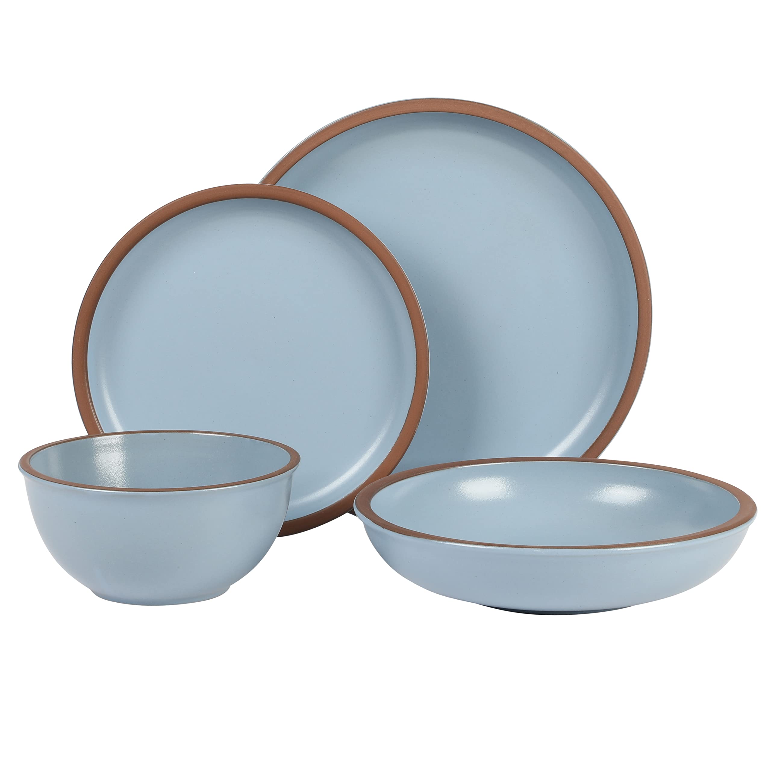 Gibson Elite Lagos 16 Piece Double Bowl Dinnerware Set, Light Blue, Service for 4 (16pcs)